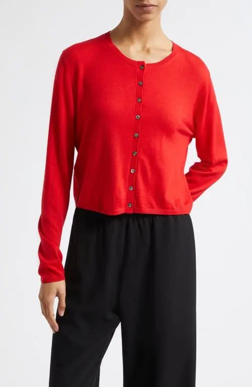 LESET James Merino Wool Crewneck Cardigan - Lipstick