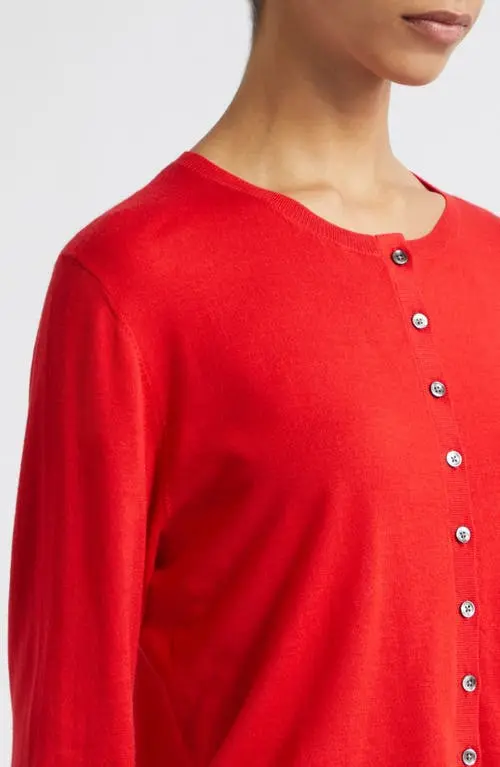 LESET James Merino Wool Crewneck Cardigan - Lipstick