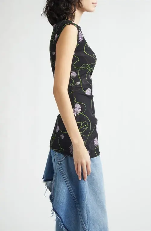 Stella McCartney Twisted Floral Mesh Top
