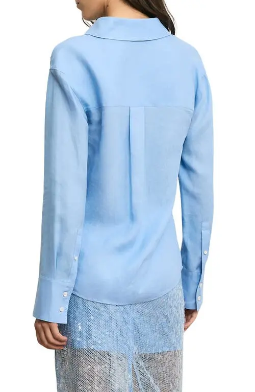 Veronica Beard Perezzi Asymmetric Linen Button-up Shirt - Blue Jay