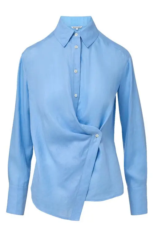 Veronica Beard Perezzi Asymmetric Linen Button-up Shirt - Blue Jay