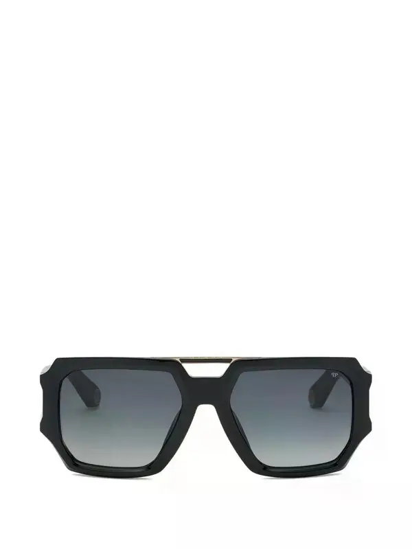 Philipp Plein Brave Geometric Sunglasses With Gold-tone Detailing - Black