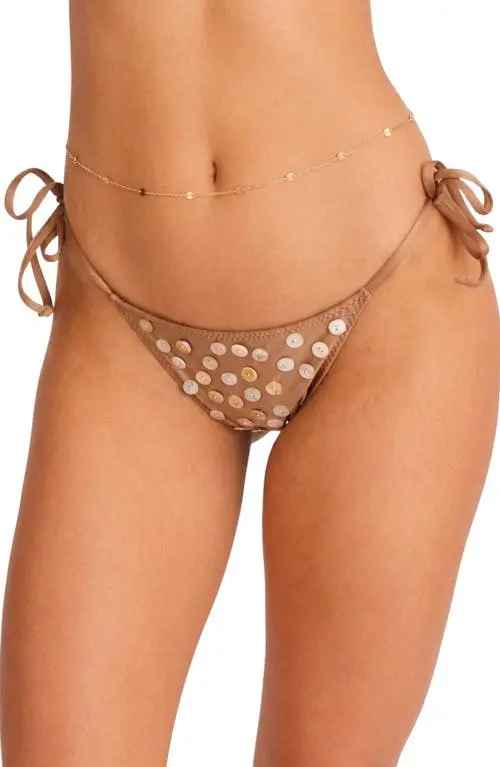 CAPITTANA Eve Buttons Tie Side Bikini Bottoms - Light Brown