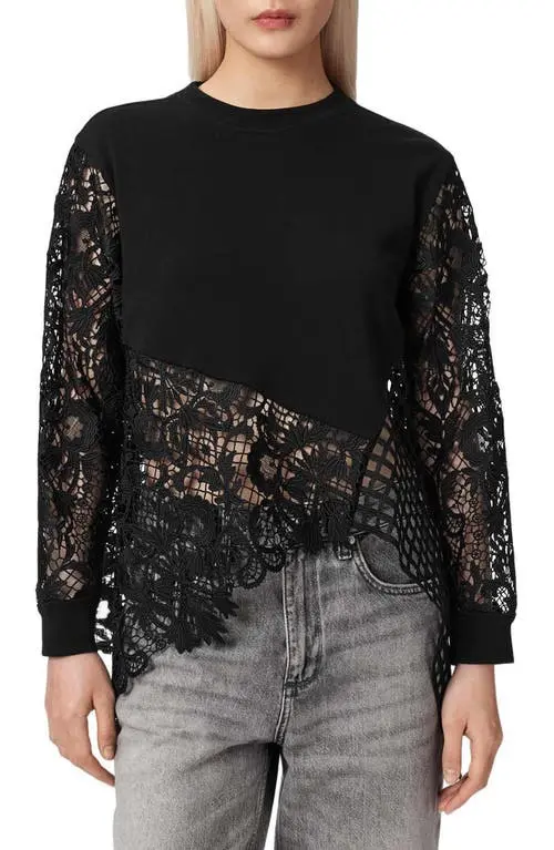 ALLSAINTS Malorie Long Sleeve Lace Shirt - Black