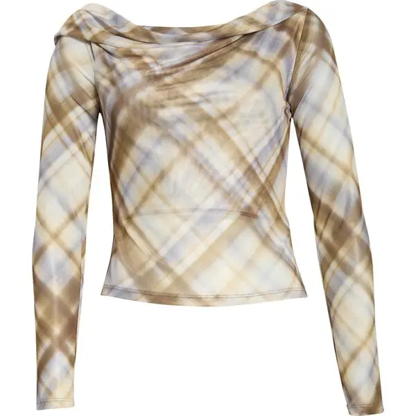 REFORMATION Elio Cowl Neck Top - Whisper Plaid