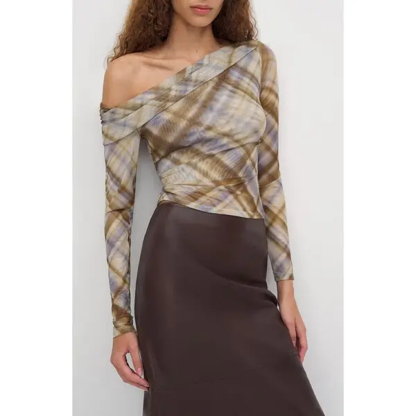 REFORMATION Elio Cowl Neck Top - Whisper Plaid