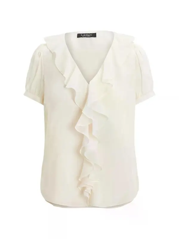 Ralph Lauren Ruffled V-neck Top - Neutrals