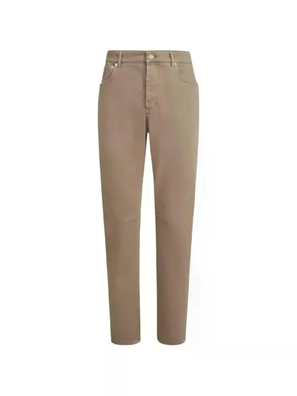 Brunello Cucinelli Embroidered-logo Trousers - Neutrals