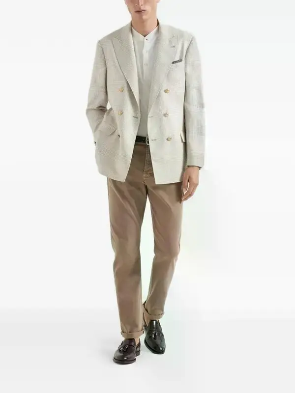 Brunello Cucinelli Embroidered-logo Trousers - Neutrals