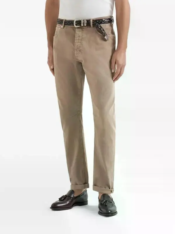 Brunello Cucinelli Embroidered-logo Trousers - Neutrals