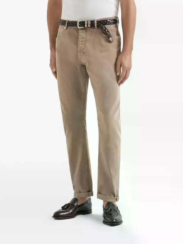 Brunello Cucinelli Embroidered-logo Trousers - Neutrals