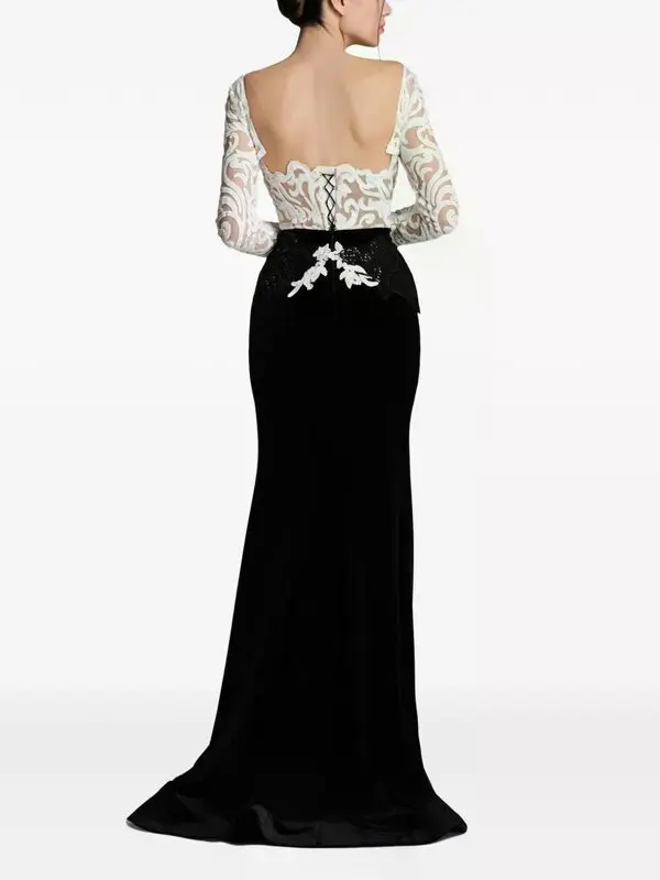 IMROSKA Floral Appliqué Open-back Gown