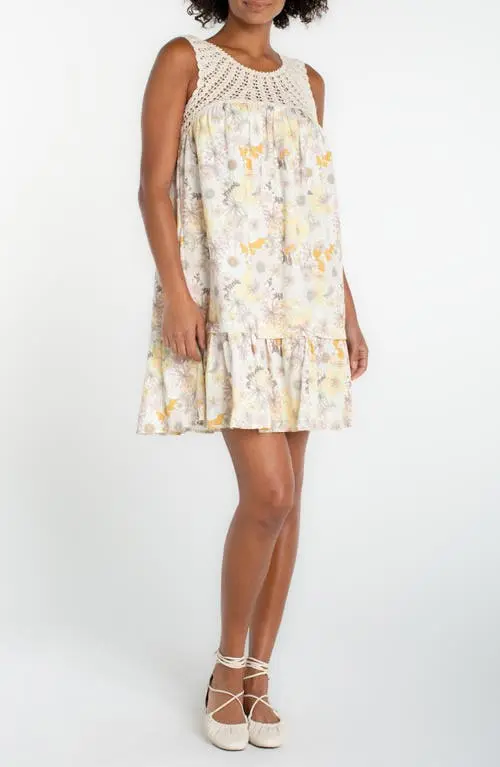 LIVERPOOL Crochet Detail Floral Shift Dress - Pristine Multi