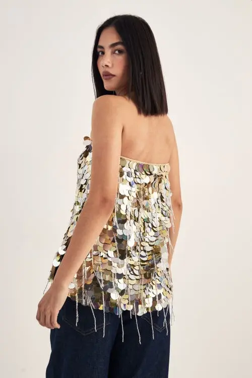 Nasty Gal Sequin Tassel Bandeau Top
