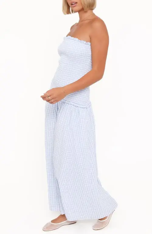 PETAL & PUP Gingham Smocked Strapless Maxi Dress