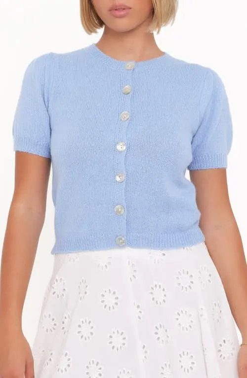 PETAL & PUP Zena Puff Short Sleeve Cardigan - Cornflower Blue