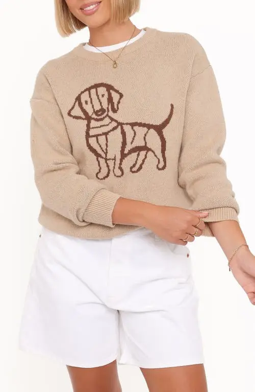 PETAL & PUP Amber Dachshund Crewneck Sweater - Beige