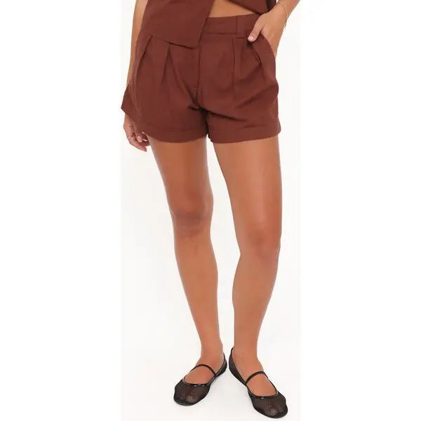 PETAL & PUP Elinor Pleated Shorts - Brown