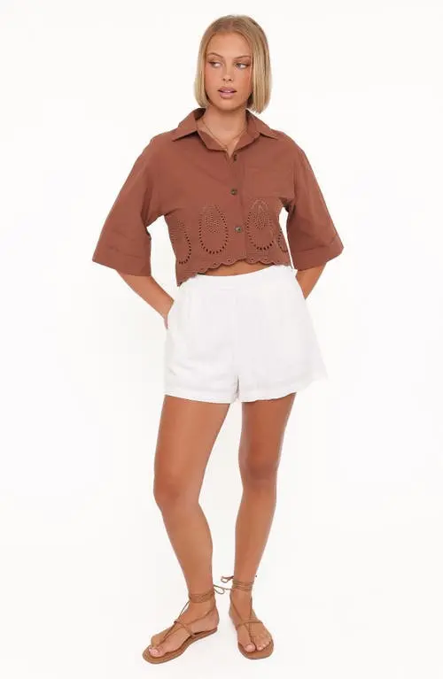 PETAL & PUP Williams Eyelet Scalloped Hem Crop Button-up Shirt