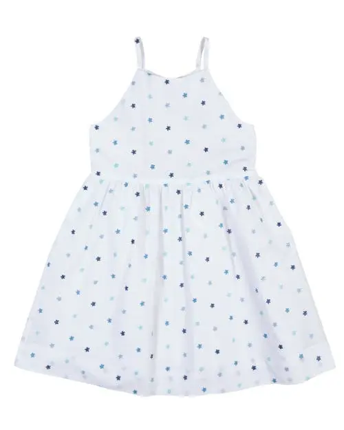 FLORENCE EISEMAN Embroidered Floral Poplin Dress - White/blue