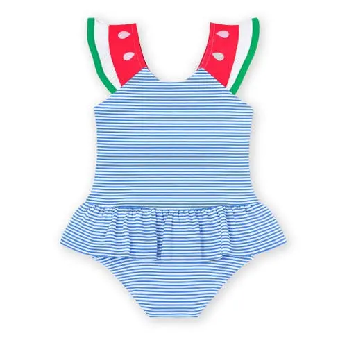 FLORENCE EISEMAN Seersucker Watermelon Swimsuit - Royal/white