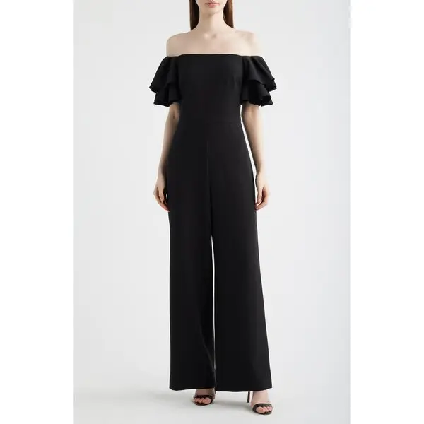 Eliza J Ruffle Sleeve Off-the-shoulder Jumpsuit - Black