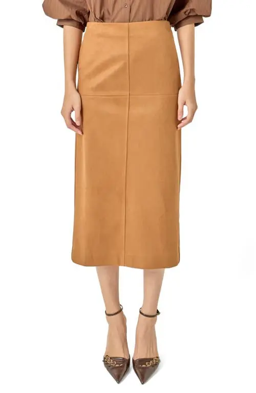 English Factory Faux Suede Midi Skirt - Camel