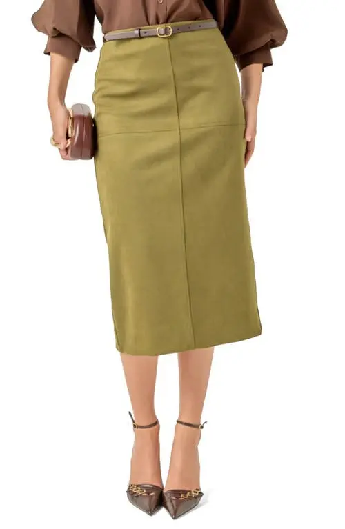 English Factory Faux Suede Midi Skirt - Olive