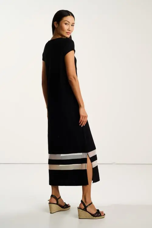 Lisa Todd Cotton T-shirt Dress With Mesh Inserts - Black