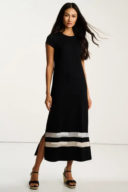 Lisa Todd Cotton T-shirt Dress With Mesh Inserts - Black
