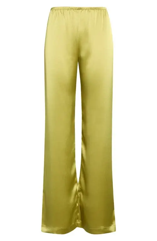 LESET Barb Wide Leg Satin Pants - Chartreuse