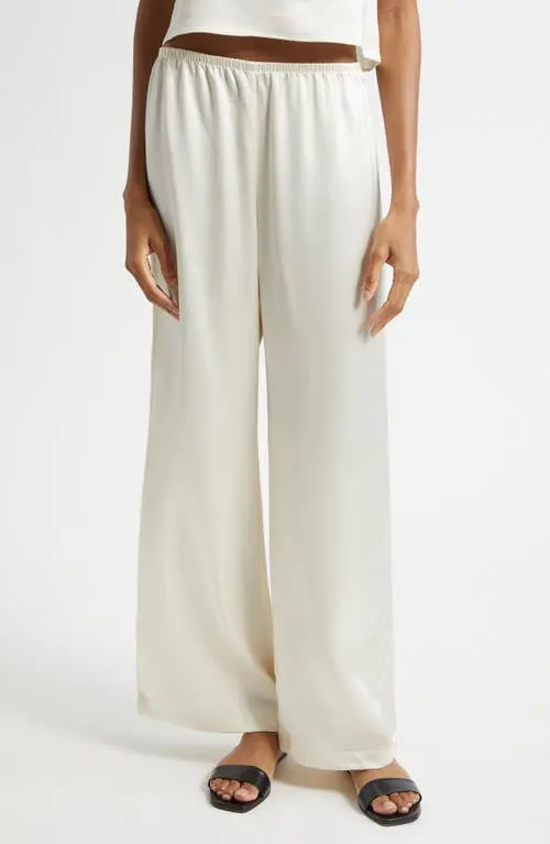 LESET Barb Wide Leg Satin Pants - Creme