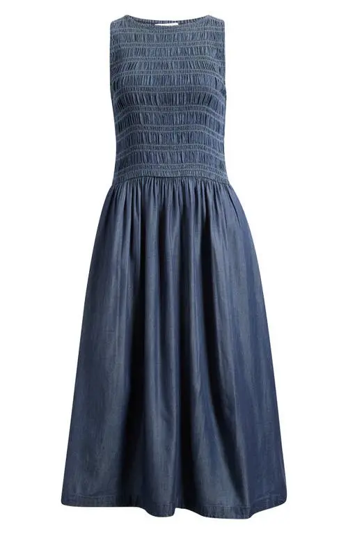 Madewell Denim Smocked Boat Neck Maxi Dress - Carrigan Wash