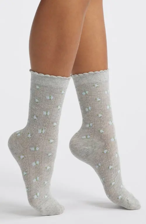 CASA CLARA Roberta Floral Pointelle Crew Socks - Grey
