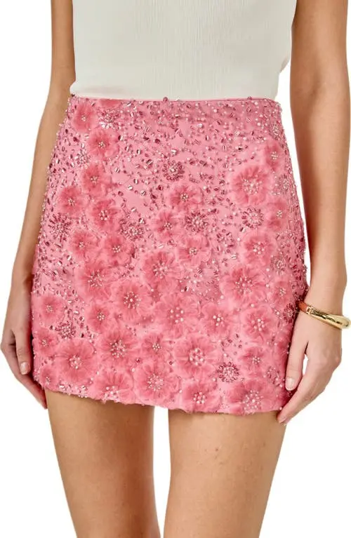 Endless Rose Floral Sequin Mini Skirt - Raspberry