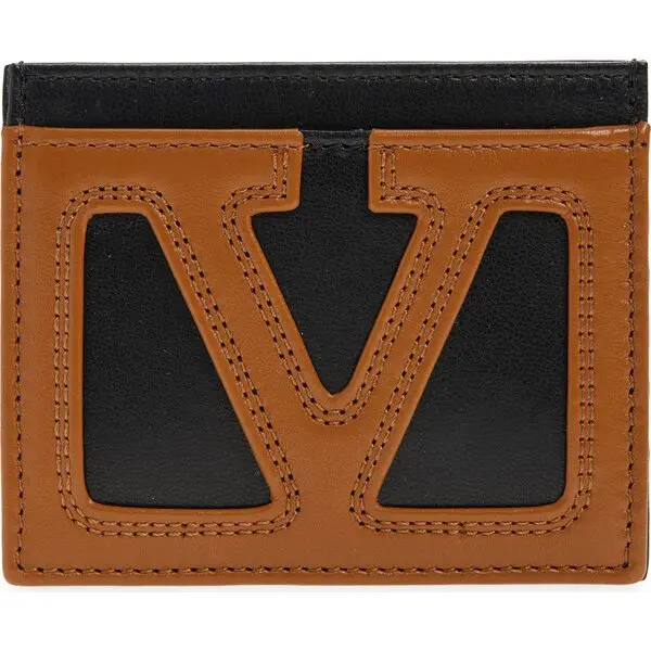 Valentino Garavani Viva Superstar Leather Card Holder - Black/tan
