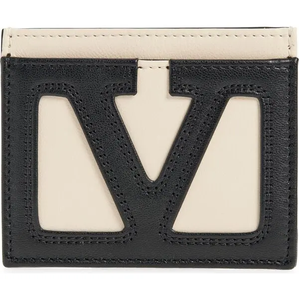 Valentino Garavani Viva Superstar Leather Card Holder - Ivory/black