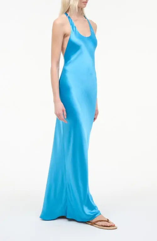 Staud Juanita Racerback Satin Gown - Pool