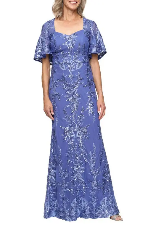 Alex Evenings Sequin Embroidered Mesh Gown