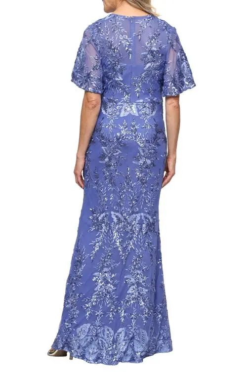 Alex Evenings Sequin Embroidered Mesh Gown
