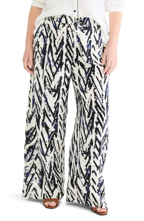 NIC+ZOE Indigo Crosshatch Linen Blend Wide Leg Pants - Indigo Multi