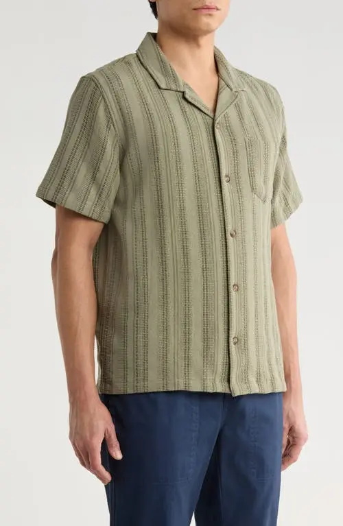 Marine Layer Stripe Cotton Dobby Camp Shirt - Olive