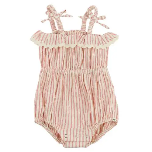 OH BABY! Stripe Harriet Romper - Red Cherry