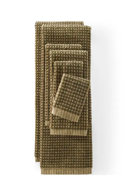 LANDS' END Turkish Quick-dry Cotton Textured Gingham Towel Set - Rich Camel/olive Drab