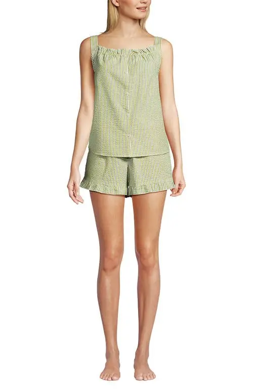 LANDS' END Seersucker 2 Piece Pajama Settank And Shorts - Bright Pistachio Stripe