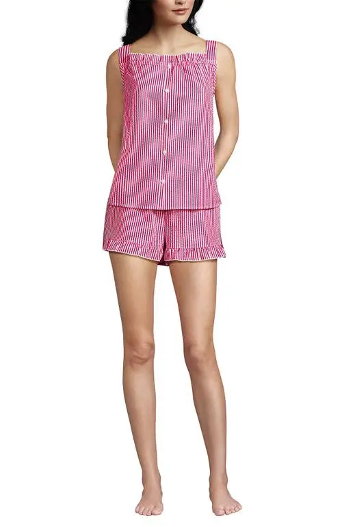 LANDS' END Seersucker 2 Piece Pajama Settank And Shorts - Hot Pink Pinstripe