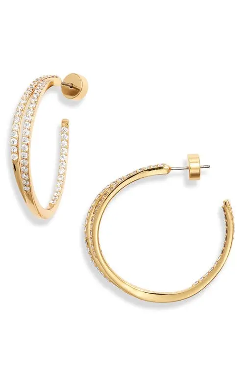 Nordstrom Pavé Double Hoop Earrings - Clear- Gold
