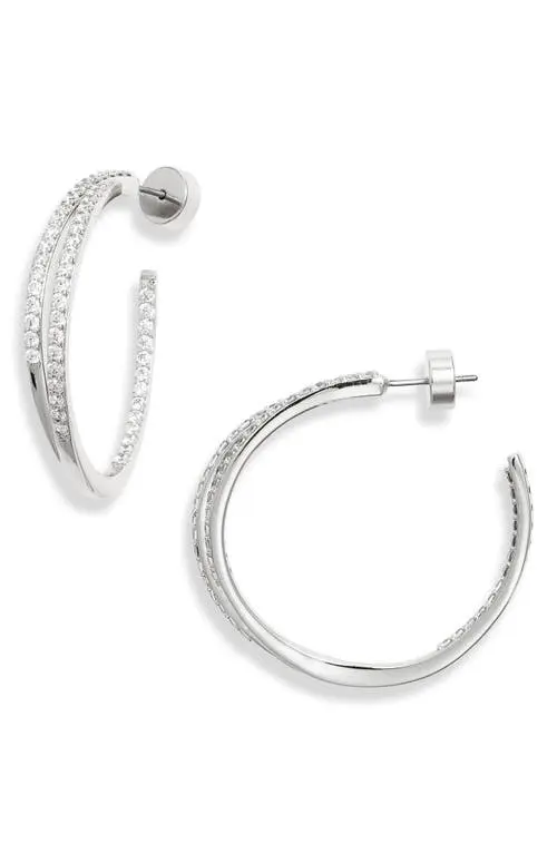 Nordstrom Pavé Double Hoop Earrings - Clear- Silver