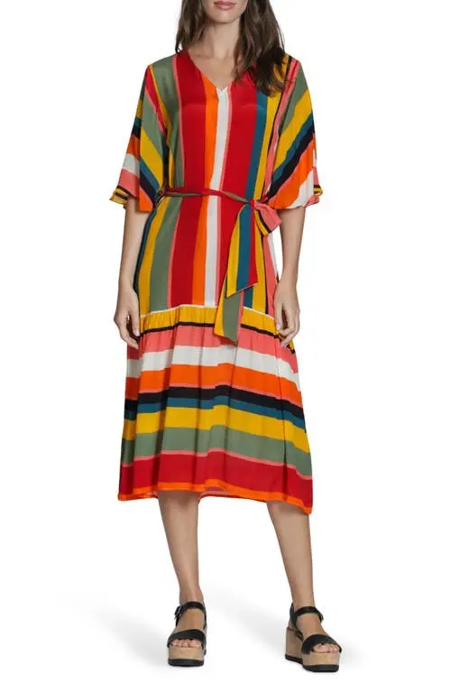 APNY Stripe Belted Dress - Orange Olive Multi