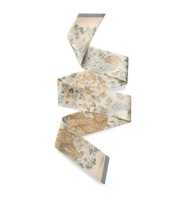 Cartier Silk Blooming Panthère Skinny Scarf - Beige